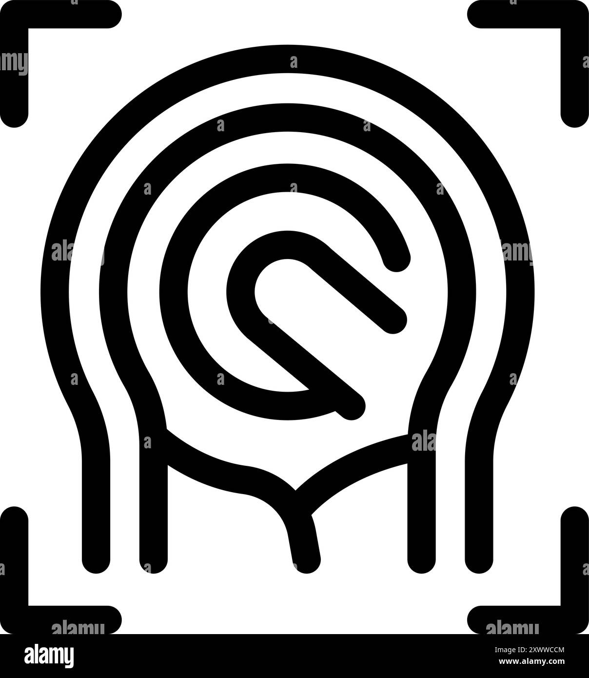 Line art icon of a fingerprint being scanned, representing biometric ...