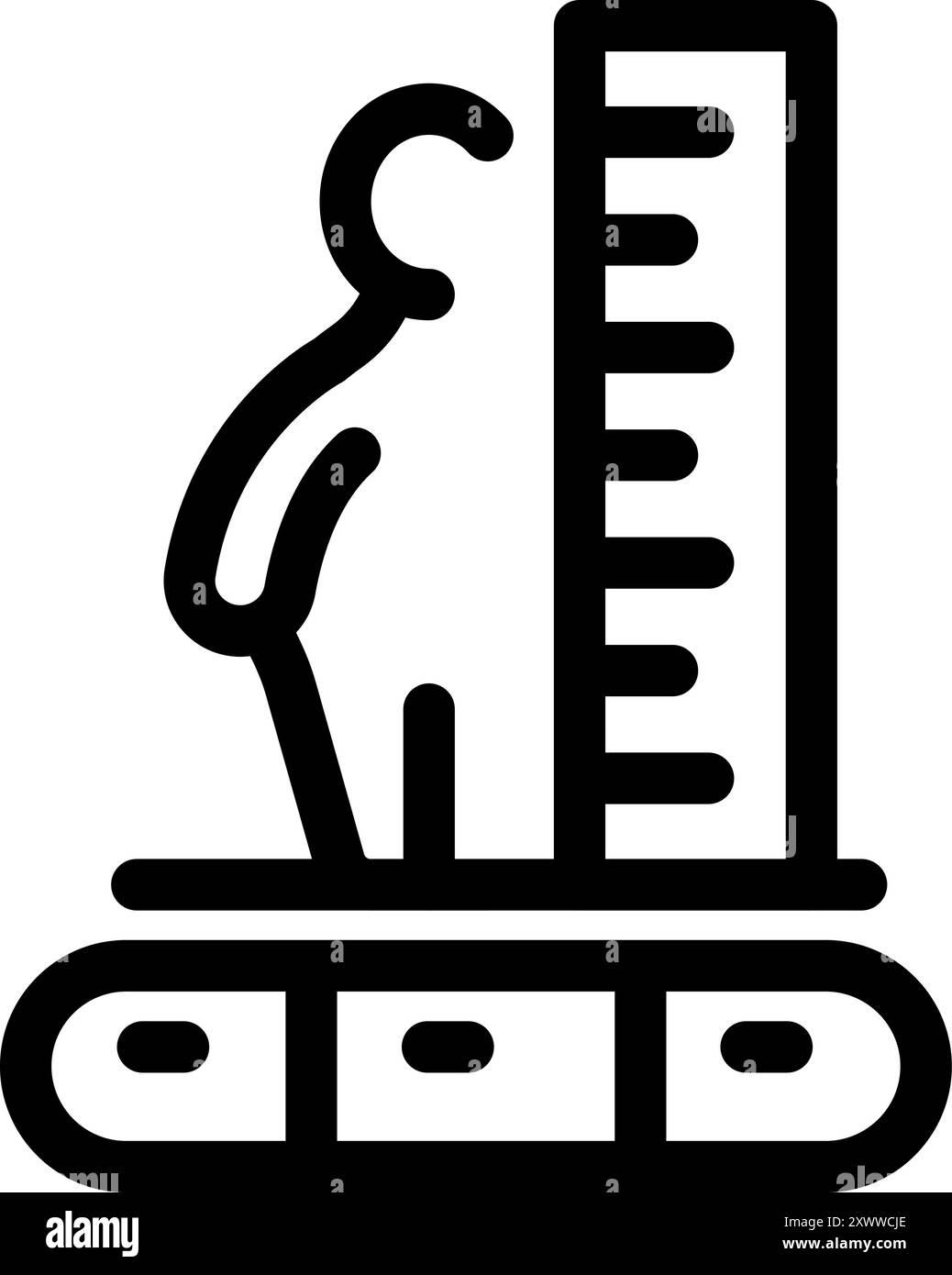 Line vector icon of a doctor measuring a patient's height while ...
