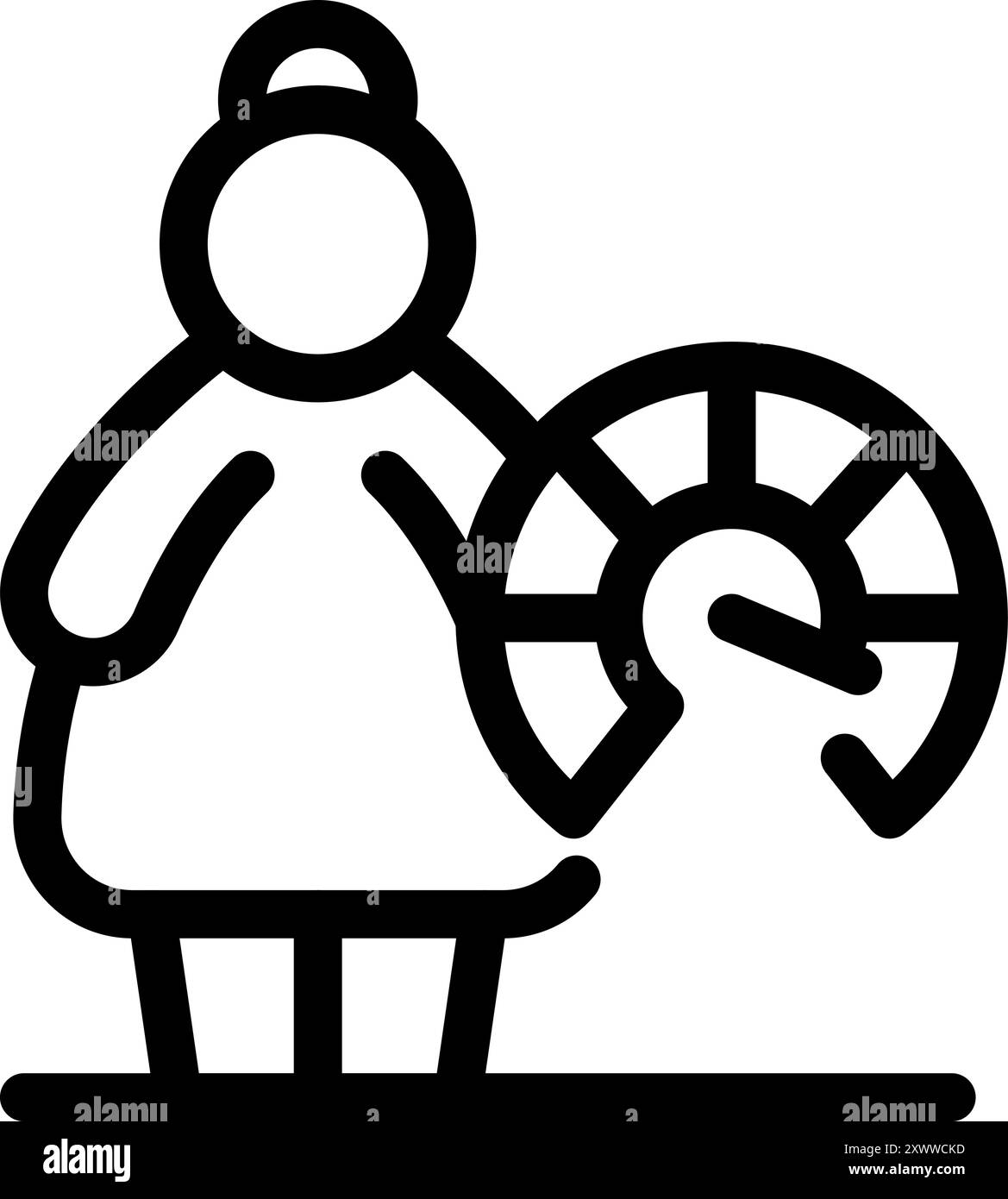 Line art vector icon of a woman with a high body mass index standing ...