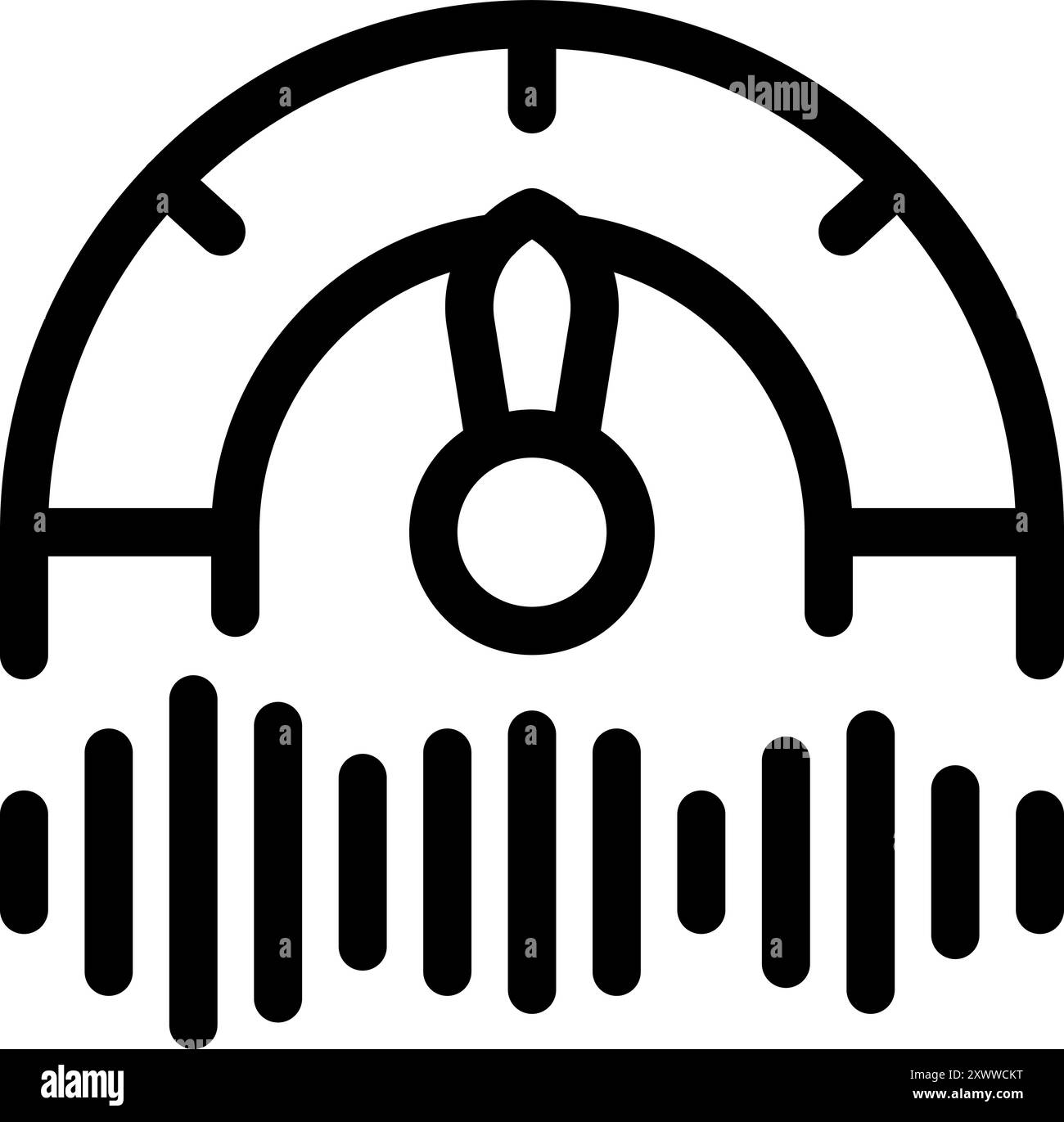 Sound level meter showing a high volume level, represented by a needle ...
