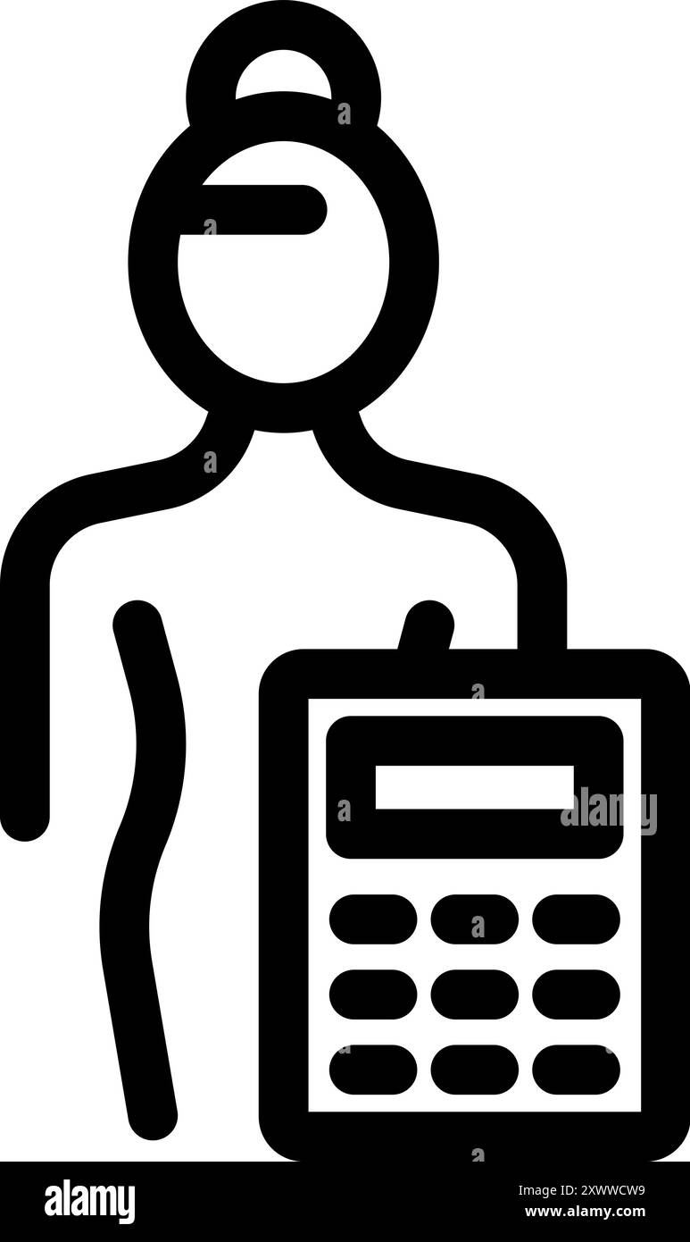 Line icon of a female accountant holding a calculator Stock Vector ...