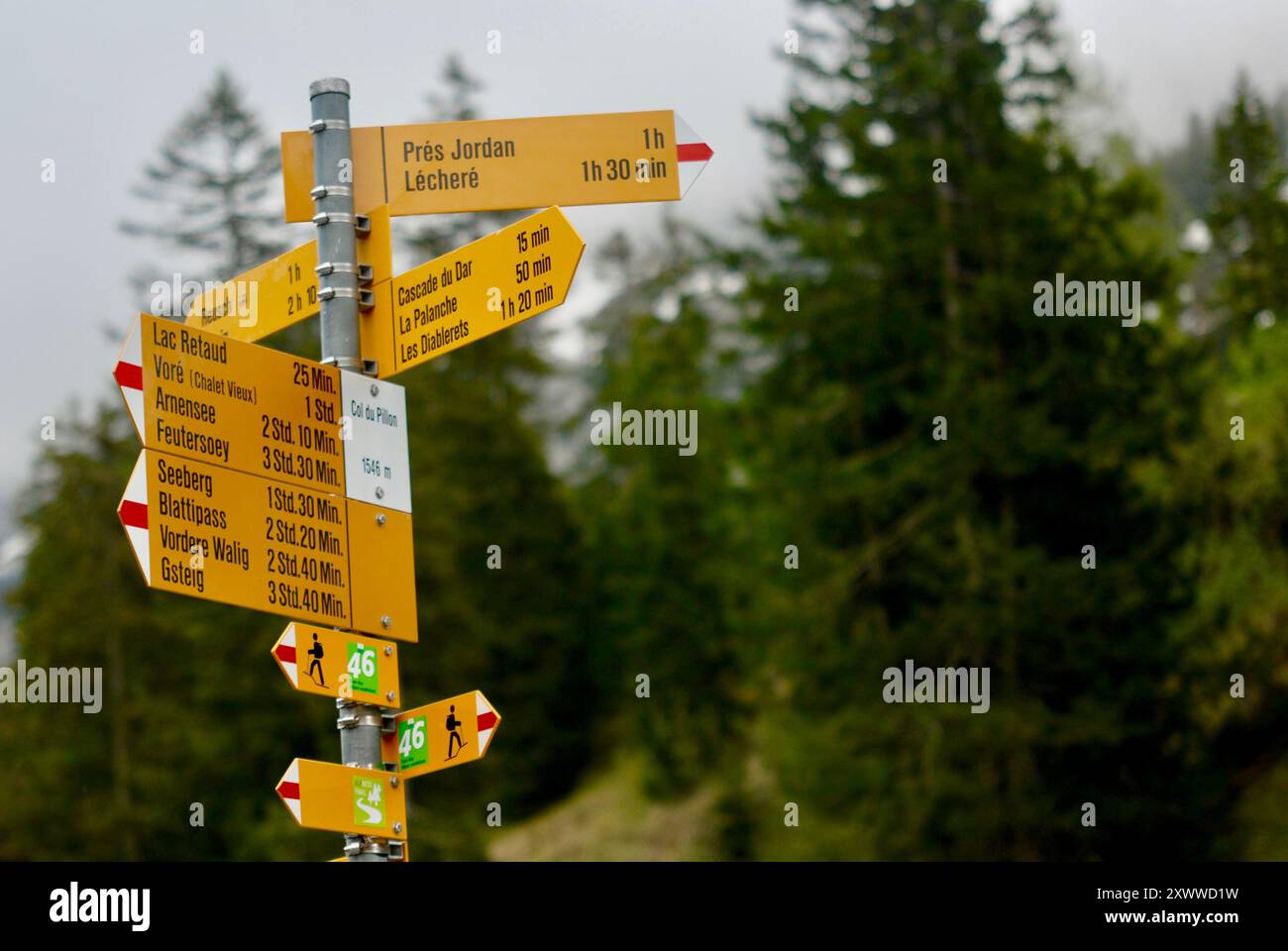 Yellow signs to different locations Stock Photo - Alamy