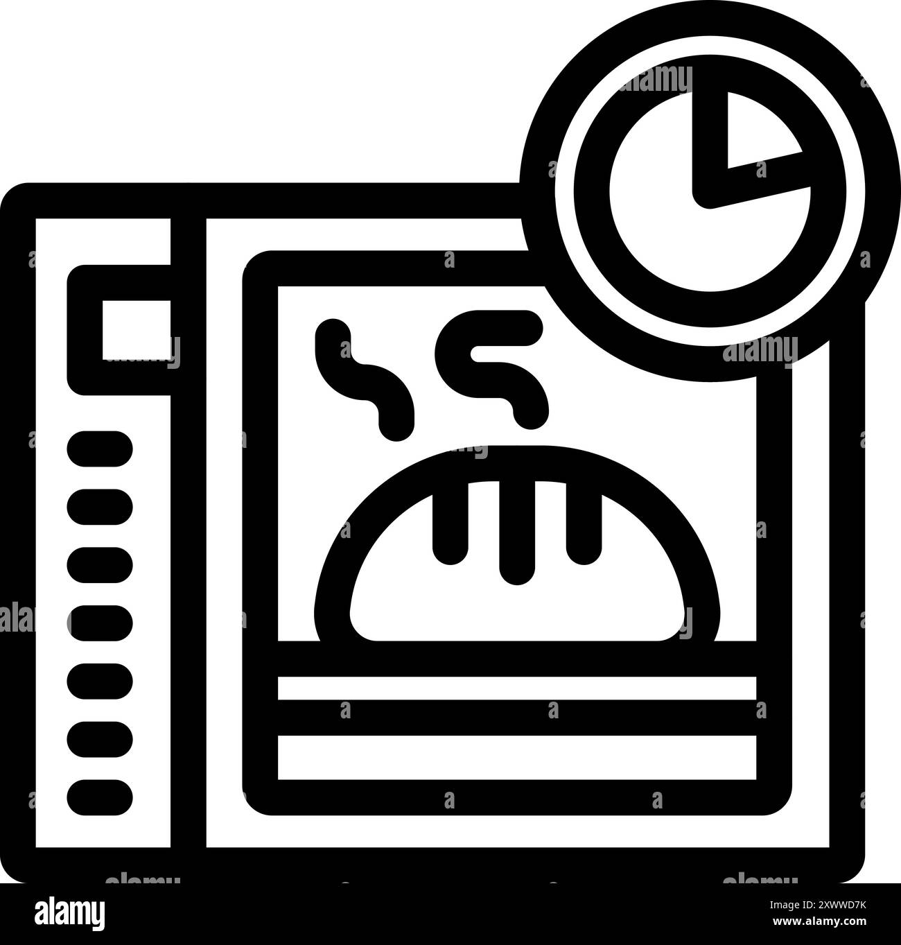 Simple icon of an oven baking bread, with a timer showing the remaining ...