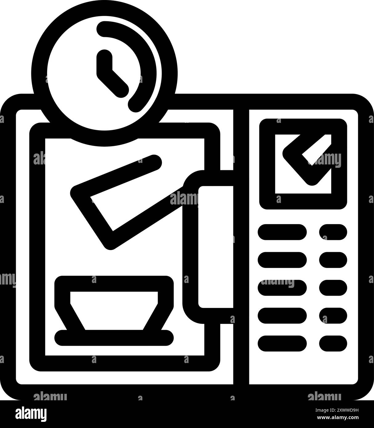 Simple microwave oven icon with timer, buttons and food being heated ...