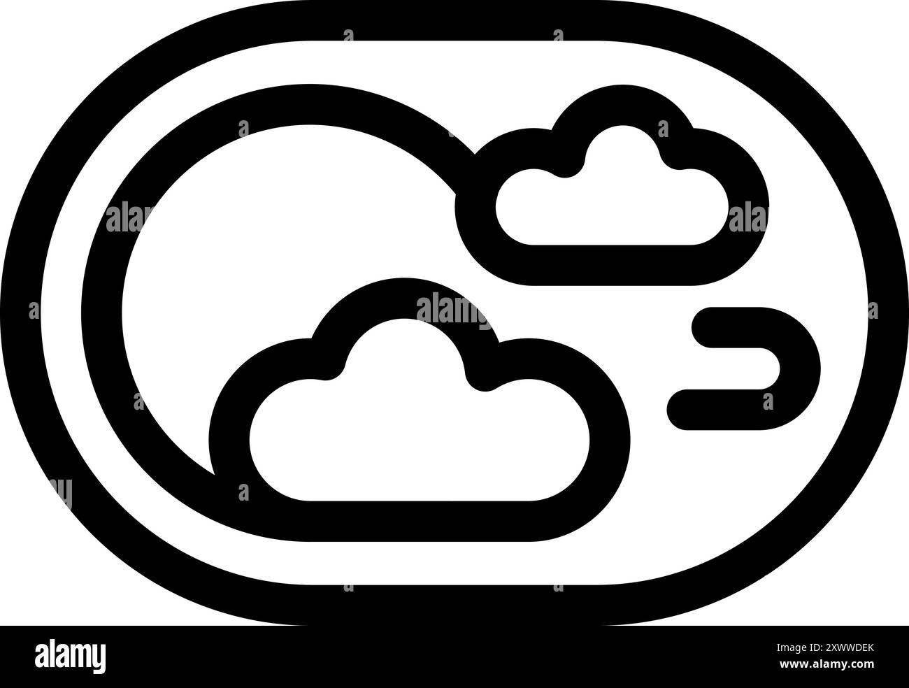 Simple line icon of an airplane window showing the sun and clouds ...