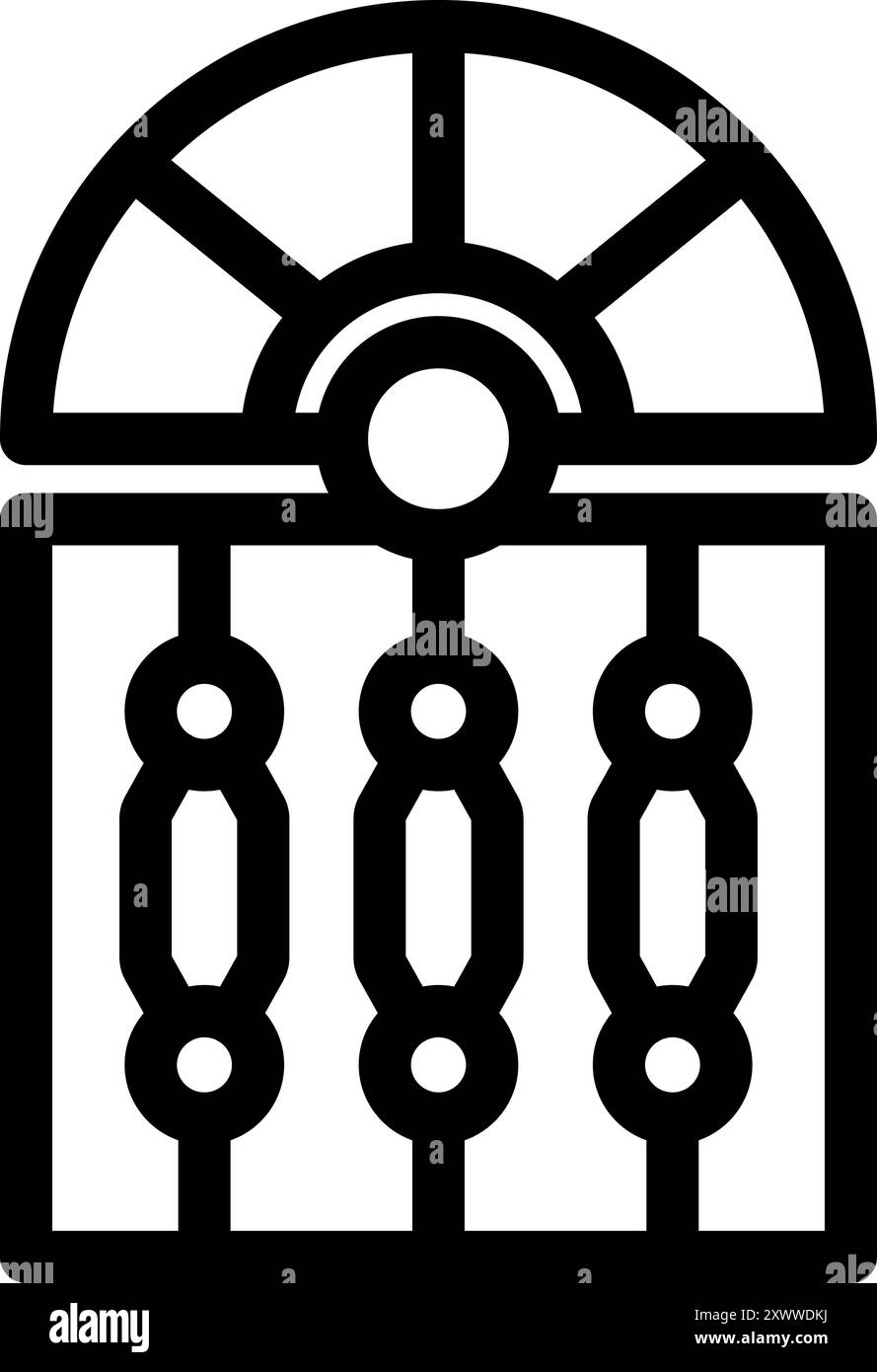 Simple black and white vector icon of a wrought iron gate featuring ...