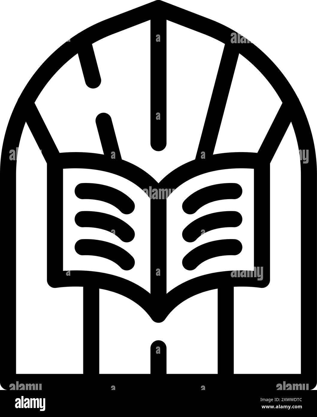 Open book placed in an arched window frame symbolizing the pursuit of ...