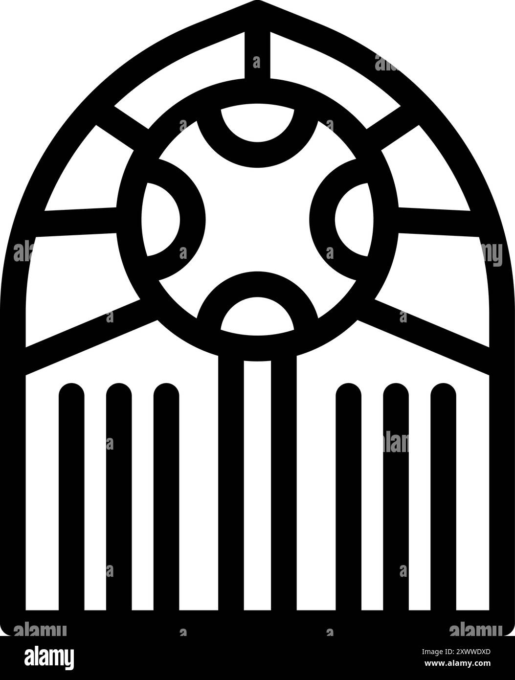 Simple line drawing of an arched church window featuring stained glass ...