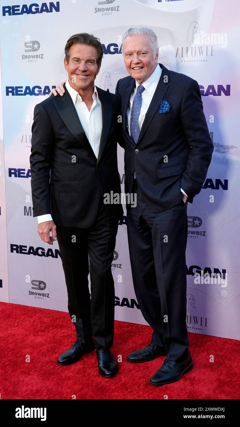 Dennis Quaid, left, and Jon Voight, cast members in "Reagan," pose ...