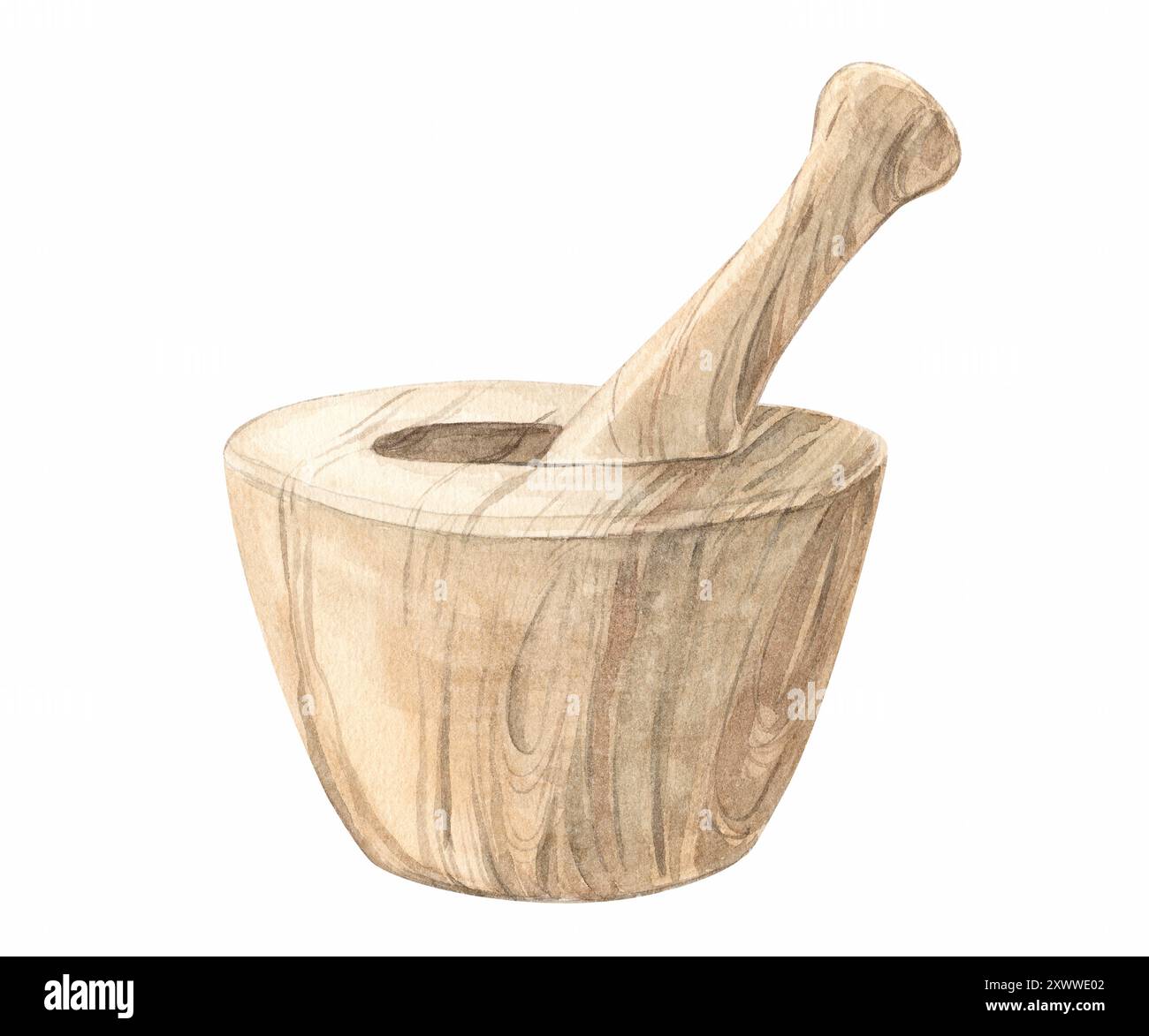 Handmade wooden mortar isolated on white background Stock Photo - Alamy