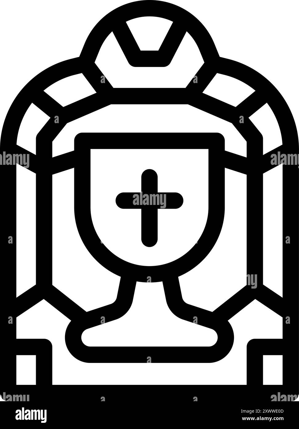 Line art icon of a stained glass window depicting the holy grail with a ...