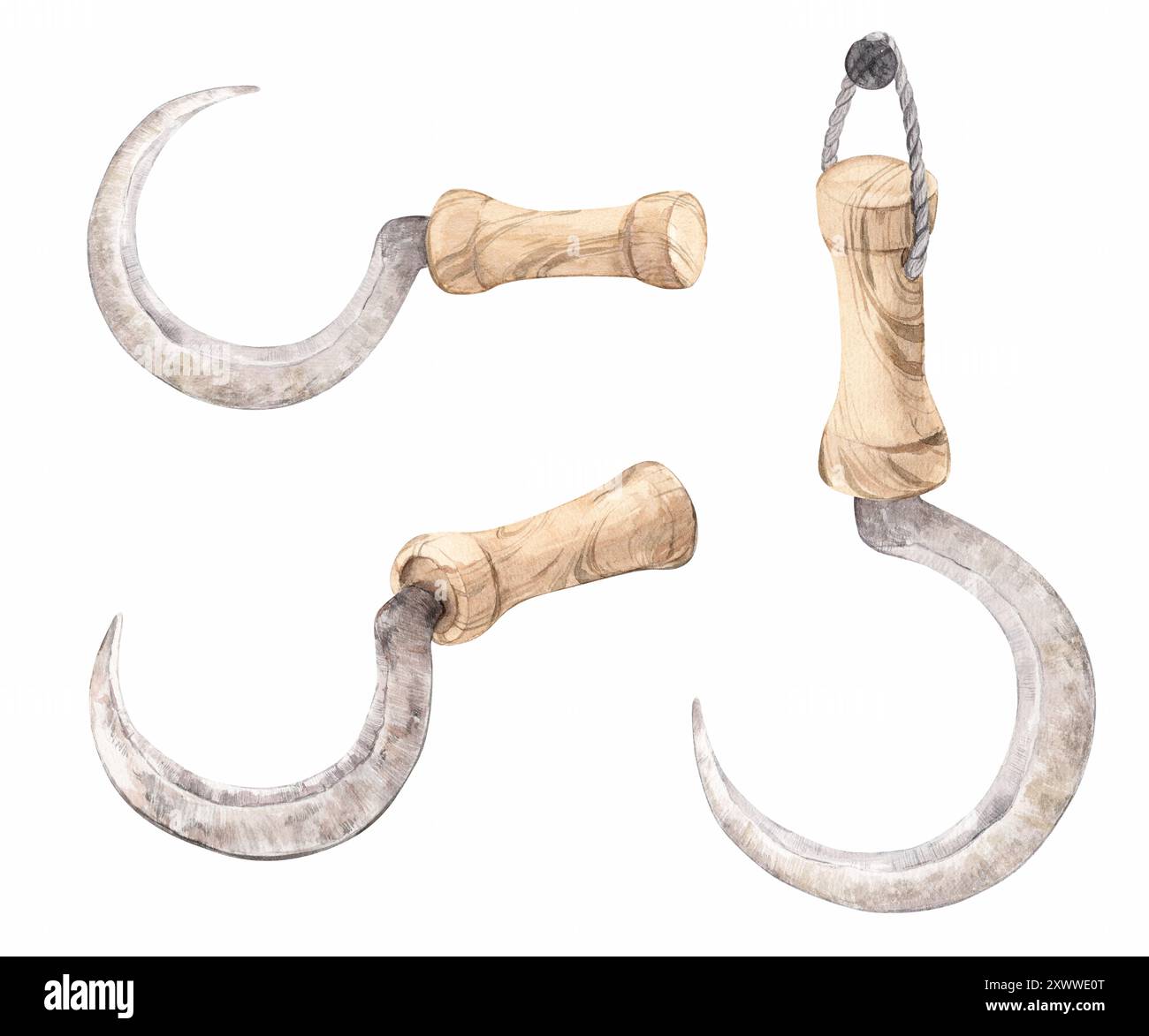 Garden sickles on a white background. A tool for harvesting, medicinal ...