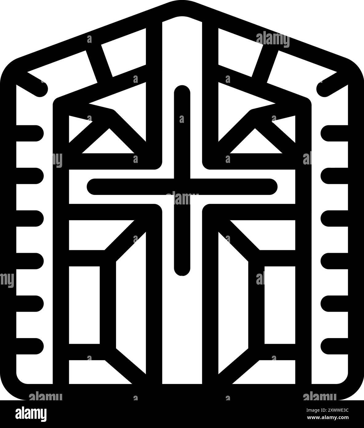 Line art icon of a church building with a cross, symbolizing faith and ...