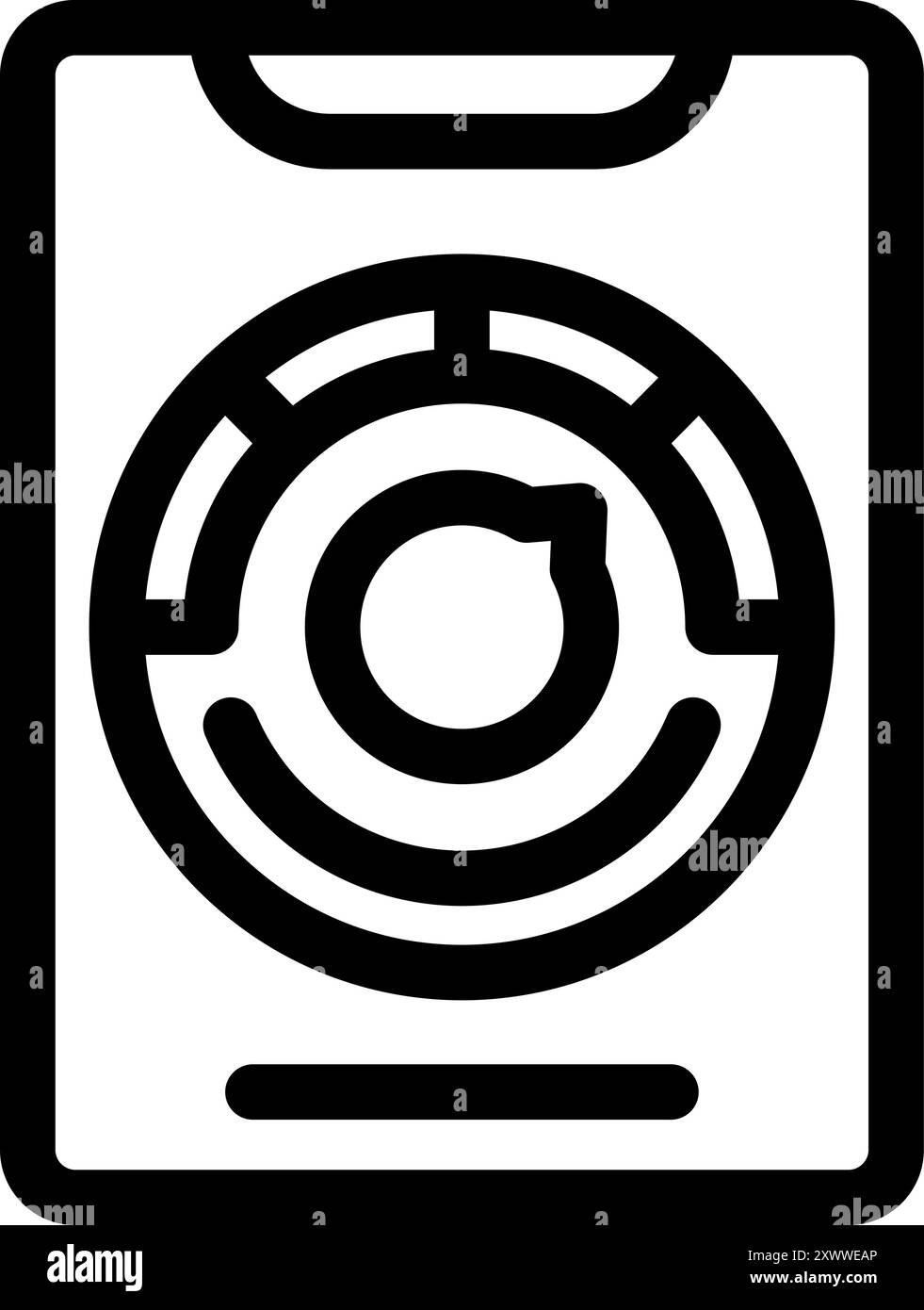 Minimalist icon of a smartphone with a loading symbol on the screen ...