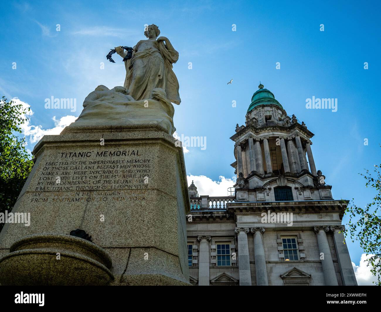 A view from below of the Monument in honor of the Titanic's victims ...