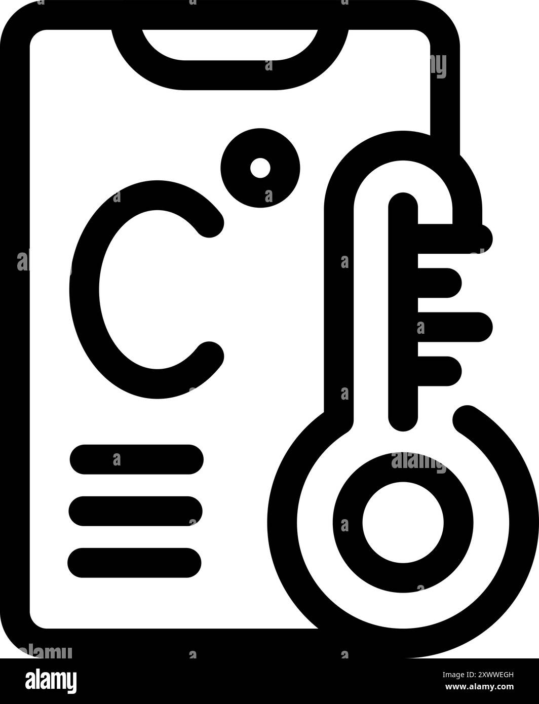 Smartphone is displaying a celsius temperature reading, indicating ...