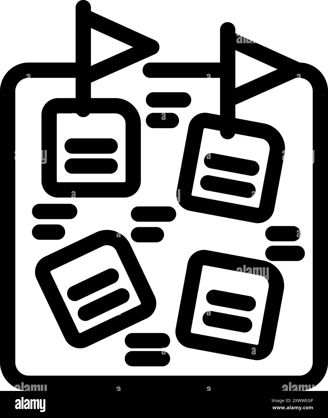Agile methodology represented by a kanban board with tasks, flags ...