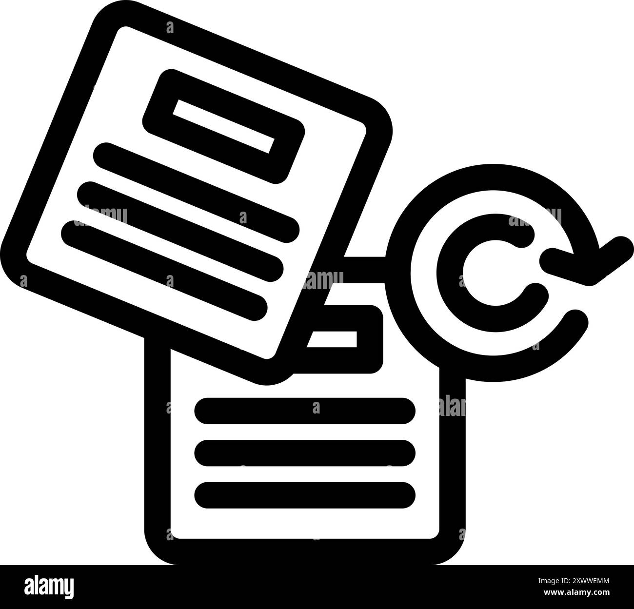 Copyrighting process icon with papers and a copyright symbol being ...