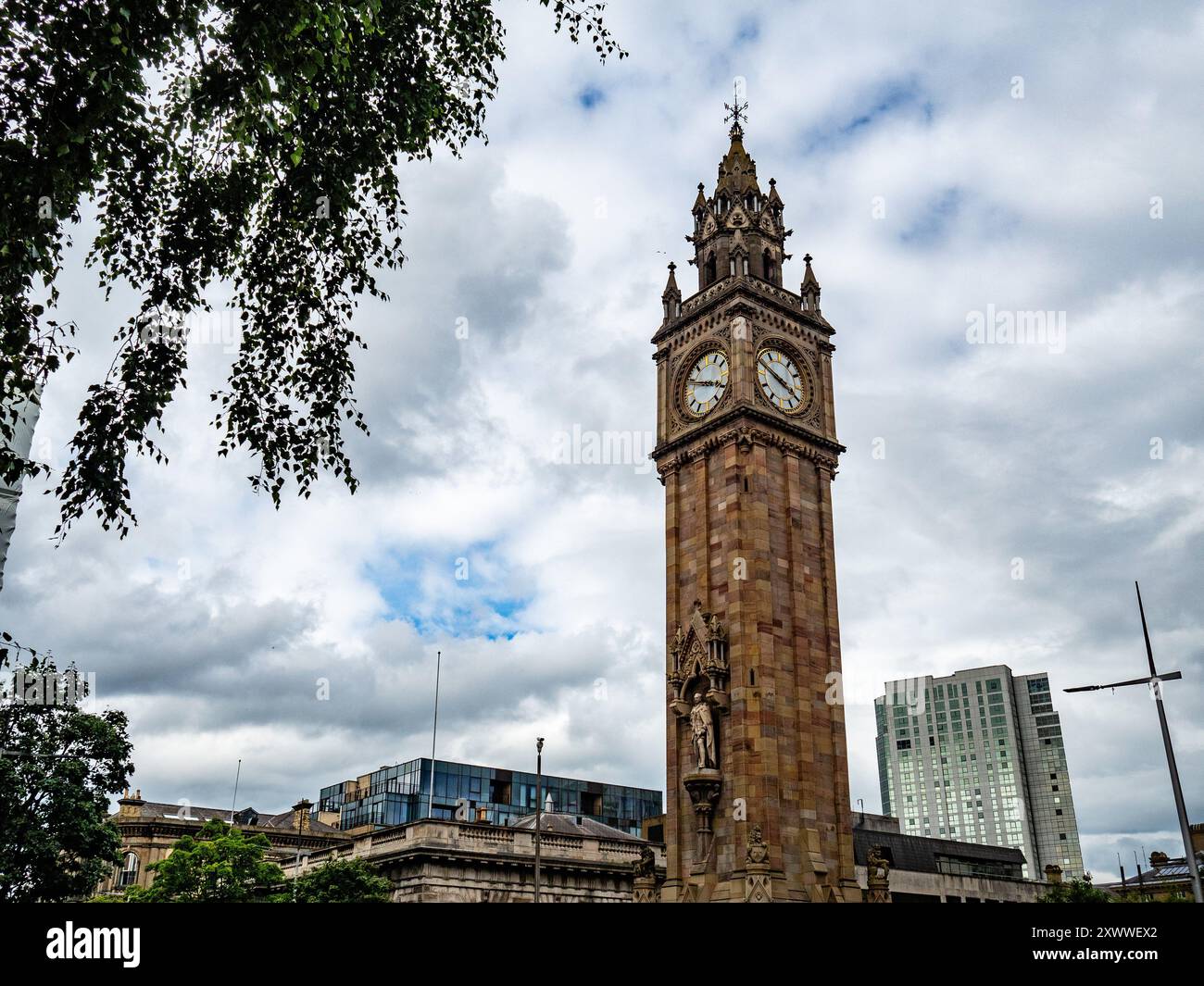 Belfast, UK. 7th July, 2024. The Albert Memorial Clock is known as ...