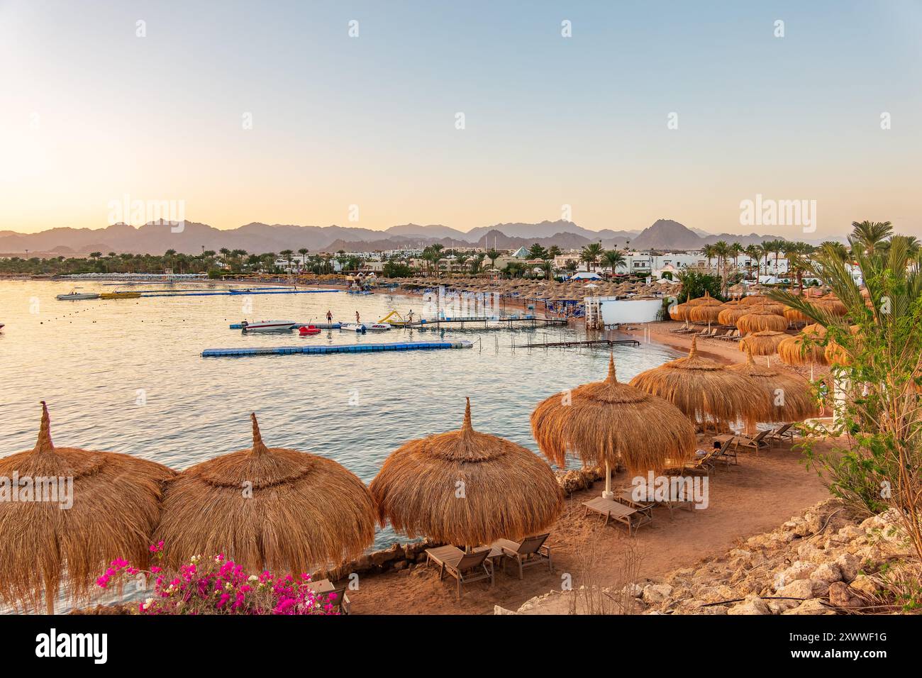 Scenic view of Naama Bay, Sharm-el-Sheikh, Egypt. Sunrise over the sea ...