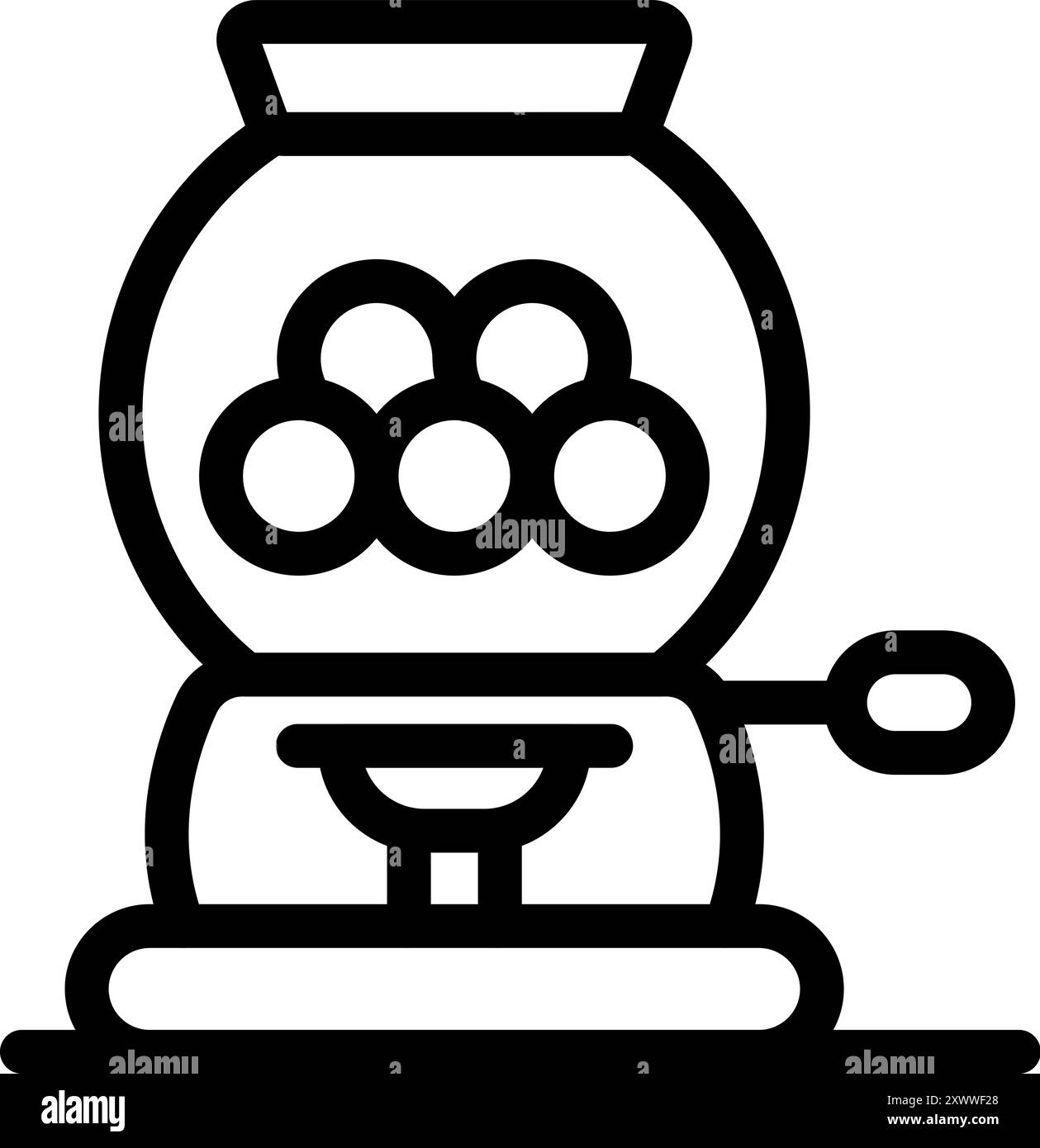 Line drawing of a gumball machine dispensing round shaped candy from a ...