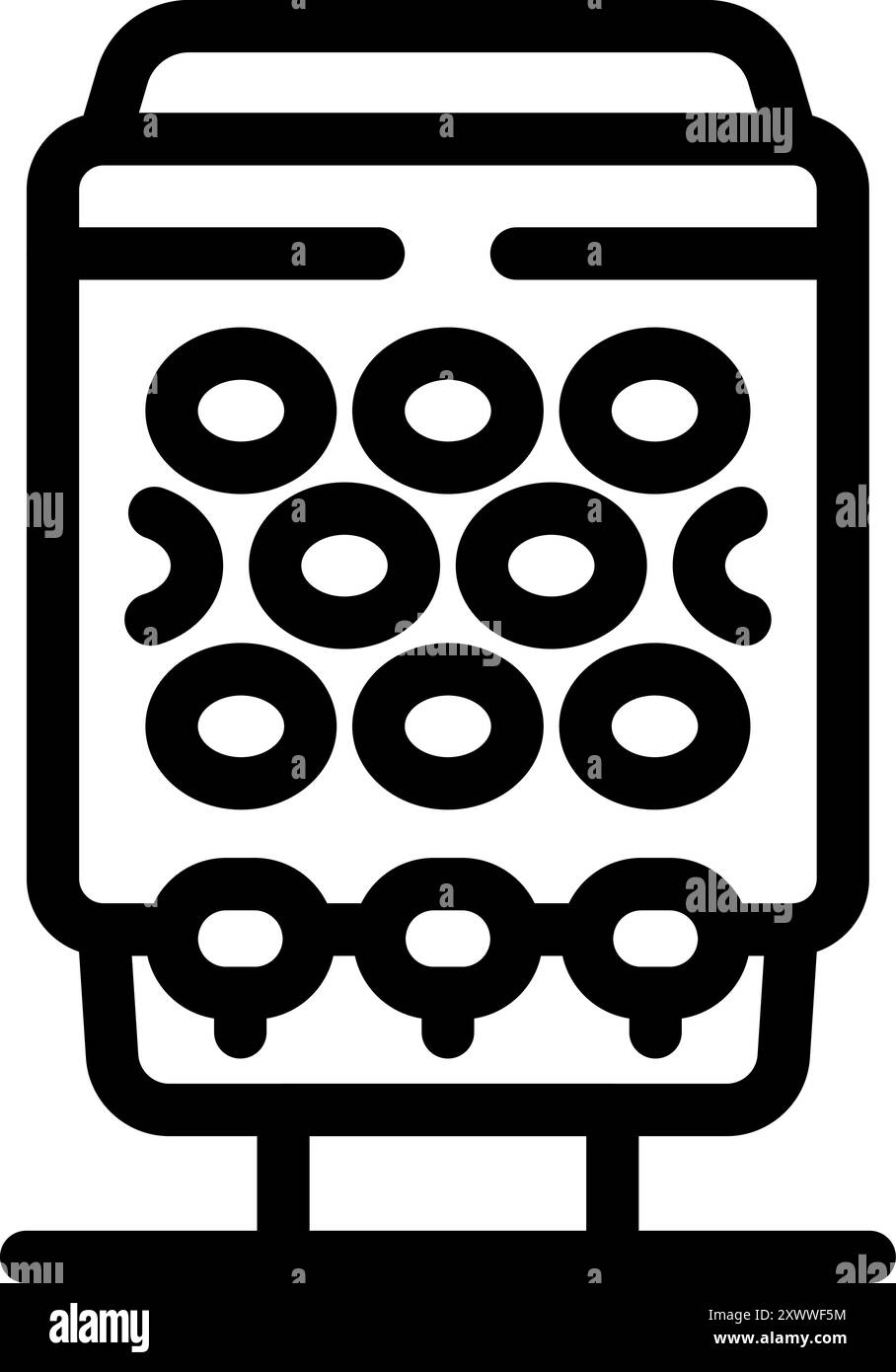 Line style icon of a vending machine dispensing packaged round food ...