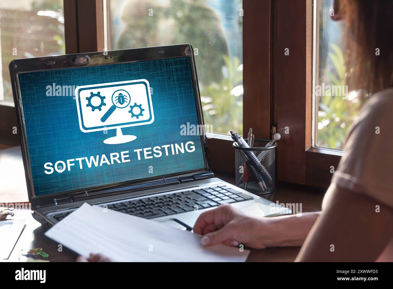 Laptop screen displaying a software testing concept Stock Photo - Alamy