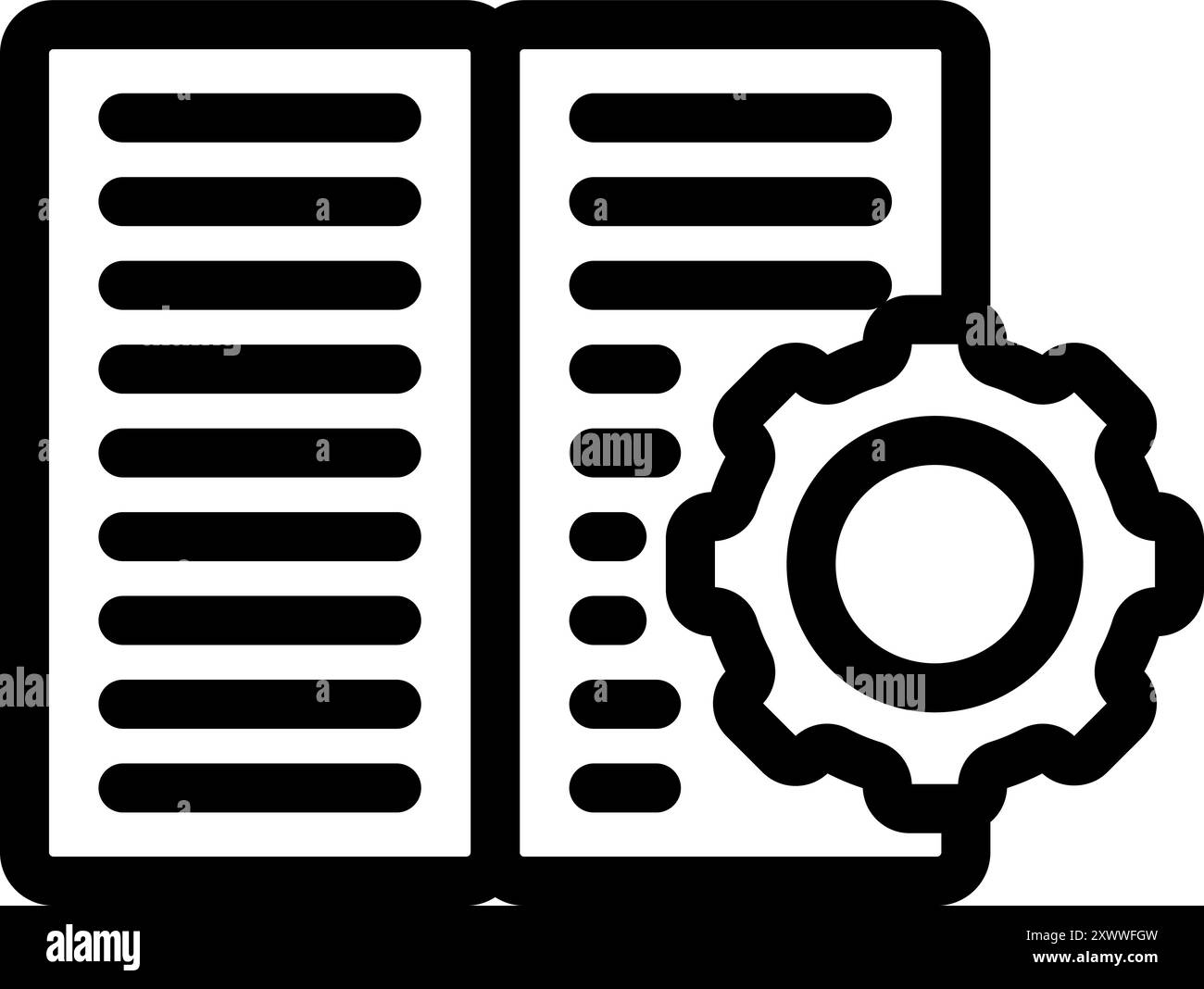 Simple icon of an open book with a gear, symbolizing the concept of ...