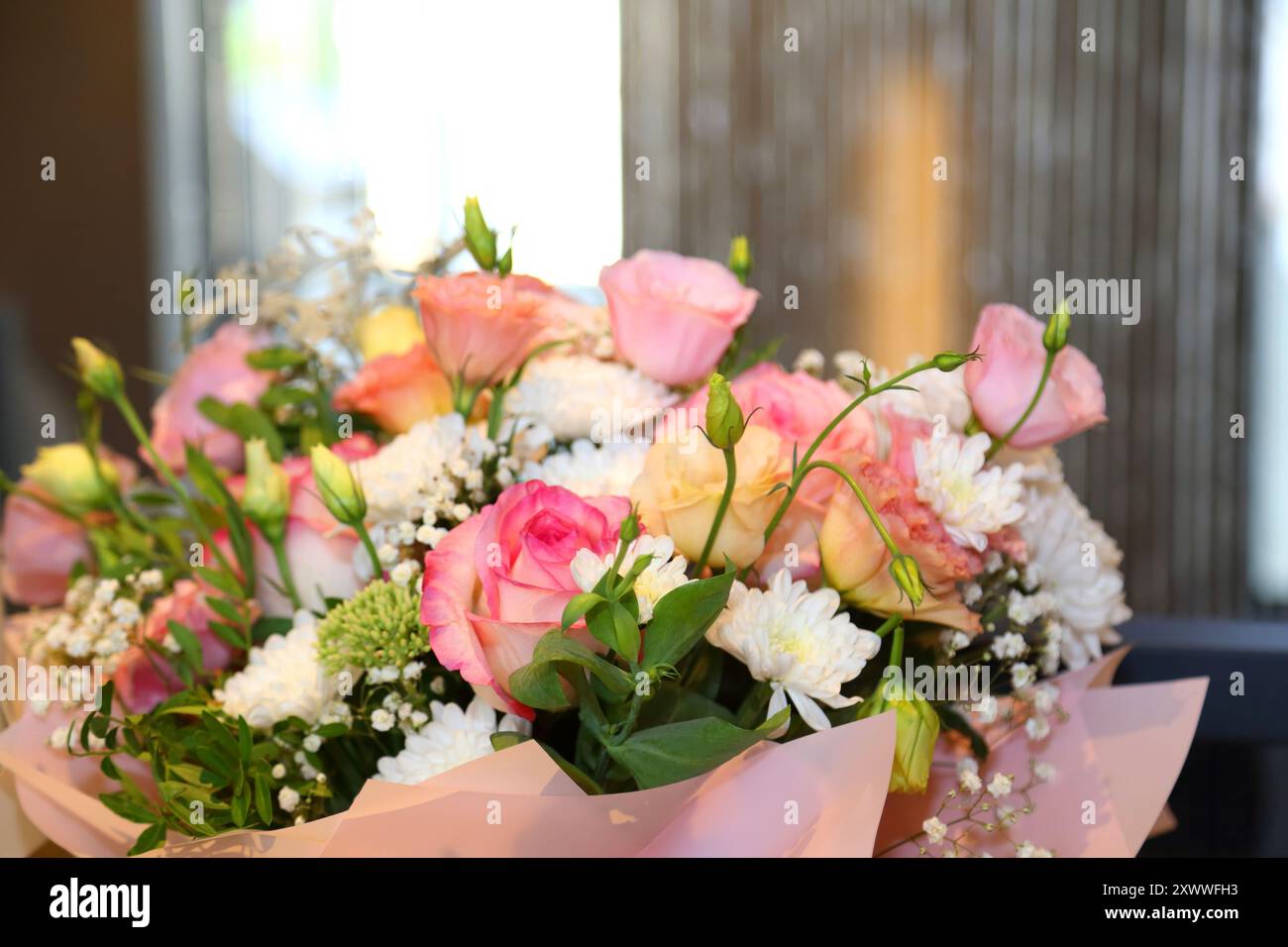 Restaurant interior. Photo zone in the restaurant. Floral design in a ...