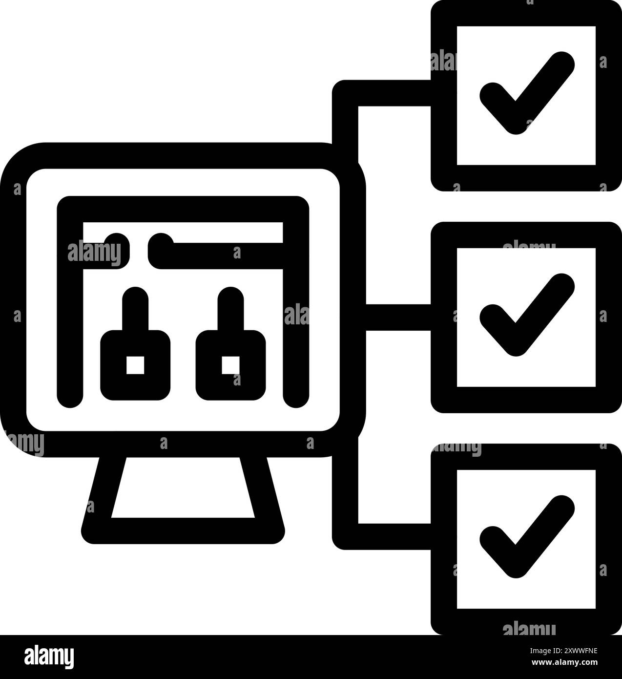 Line icon of website development process with check marks representing completed tasks Stock ...