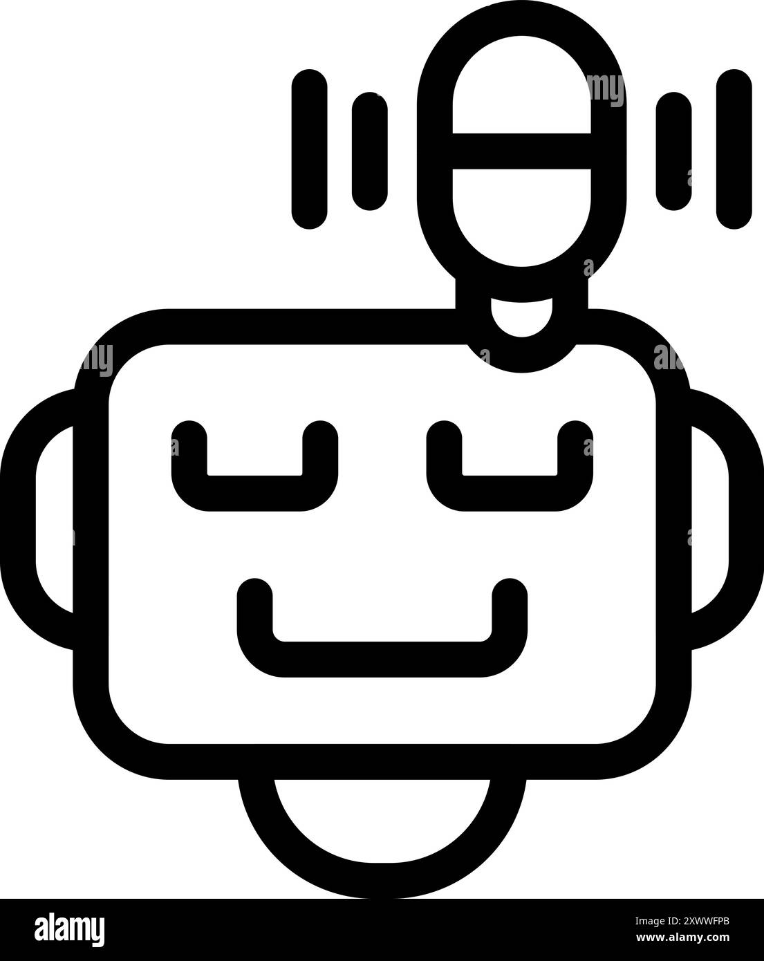 Happy robot is listening carefully with its antenna receiving signals ...