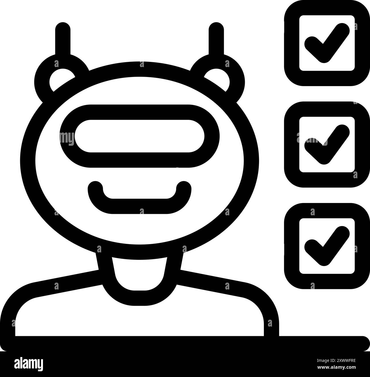Simple icon of a chatbot successfully completing tasks, symbolized by ...