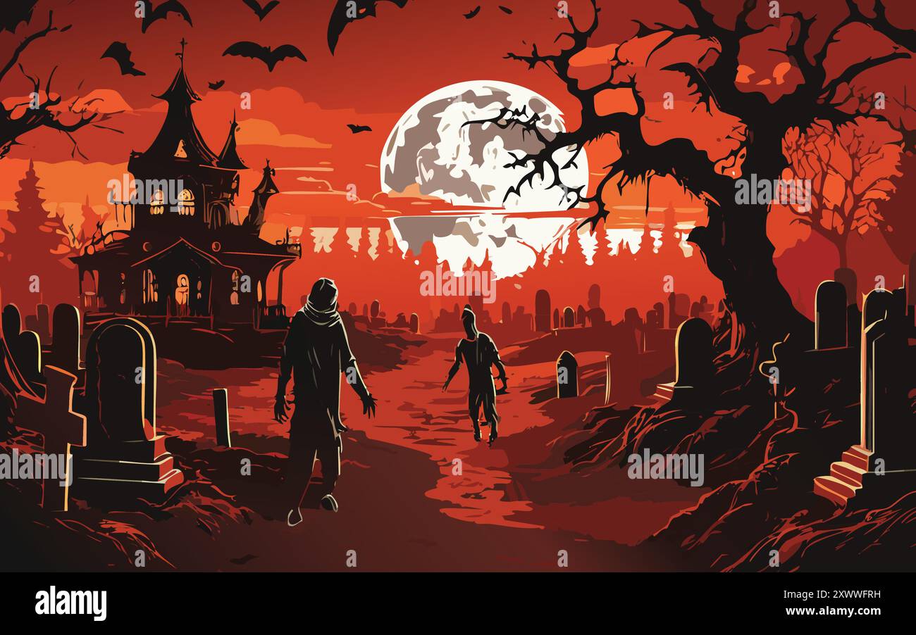 Halloween background with zombie and walking dead, Creepy and mystical ...