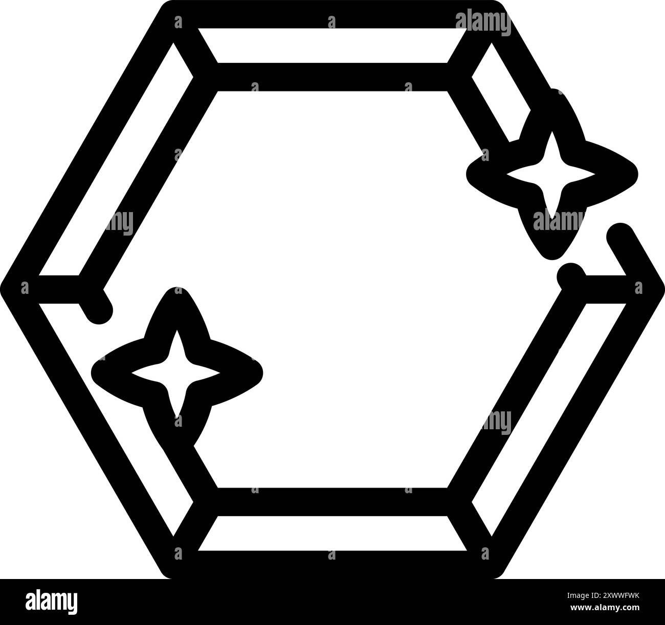 Simple hexagon frame with shining stars, symbolizing purity, strength ...