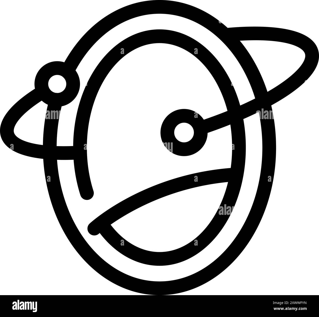 Simple line art icon logo representing a planet orbiting around a star, perfect for space ...