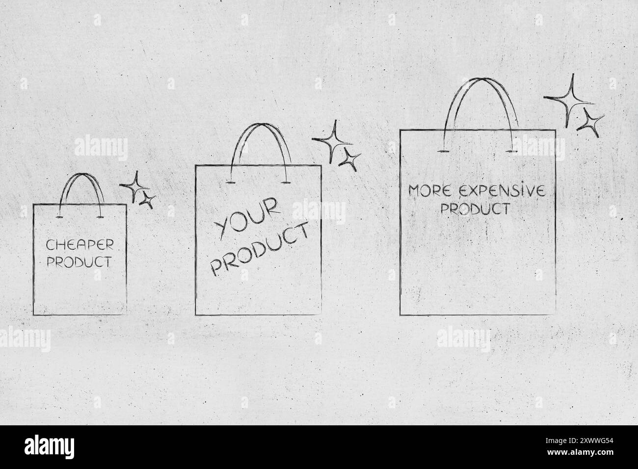 your product vs cheaper vs more expensive product shopping bags Stock ...