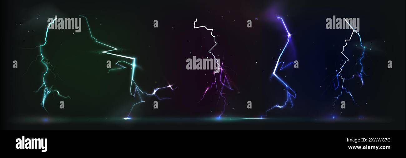 Thunder bolt and vertical bright lightning on black background ...