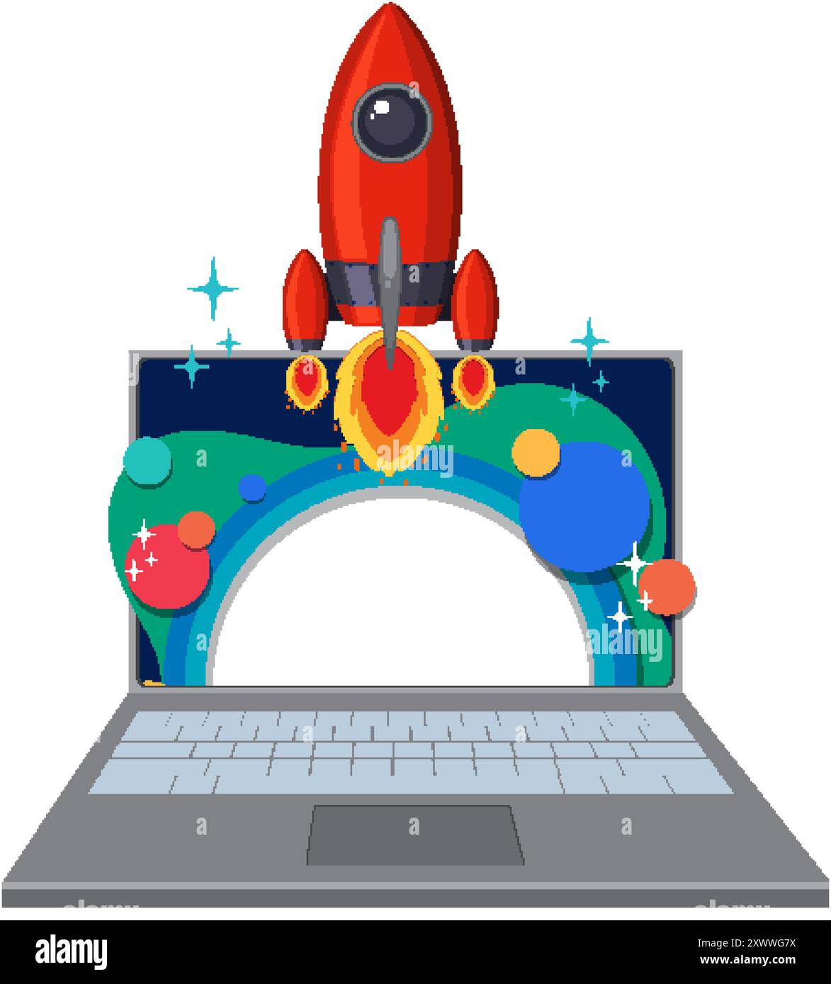 Rocket launching from laptop screen illustration Stock Vector Image ...