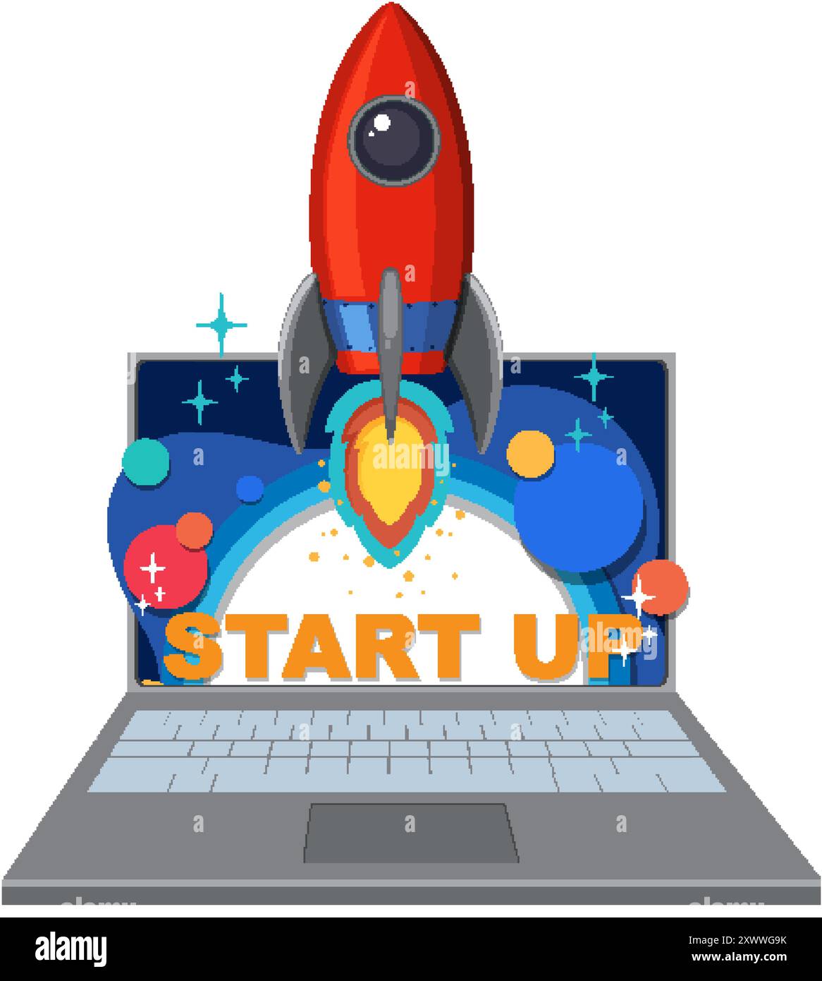 Rocket launching from laptop with 'Start Up' text Stock Vector Image ...