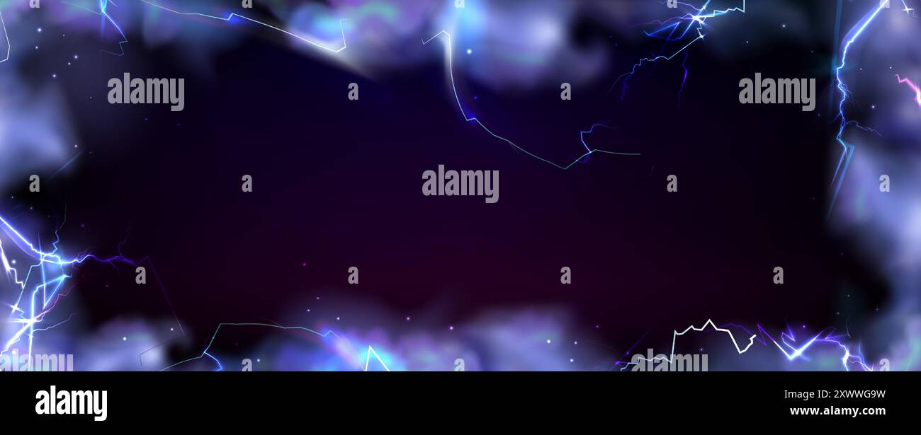 Frame from thunder lightning blue purple smoke on dark background ...