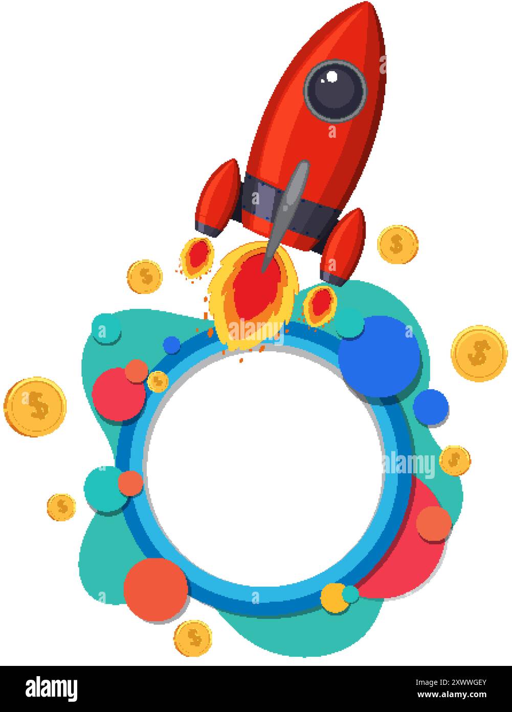 Rocket launching with coins and abstract shapes Stock Vector Image ...