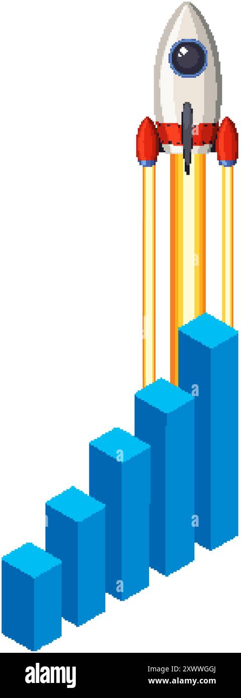 Rocket launching over rising bar graph Stock Vector Image & Art - Alamy