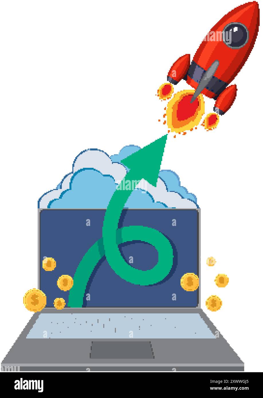 Rocket launching from laptop coins hi-res stock photography and images ...