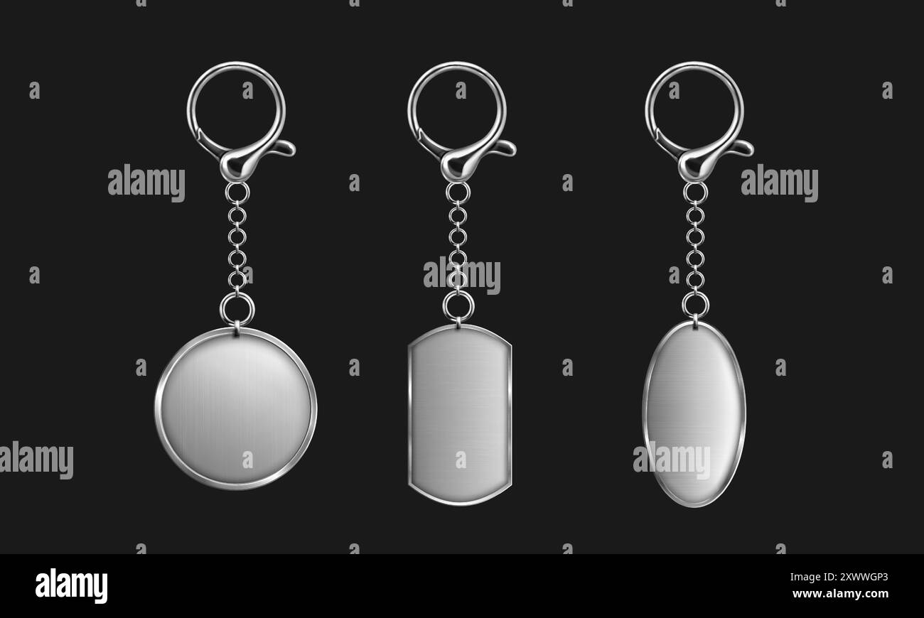 Silver keychain with ring mockup for branding. Realistic vector ...