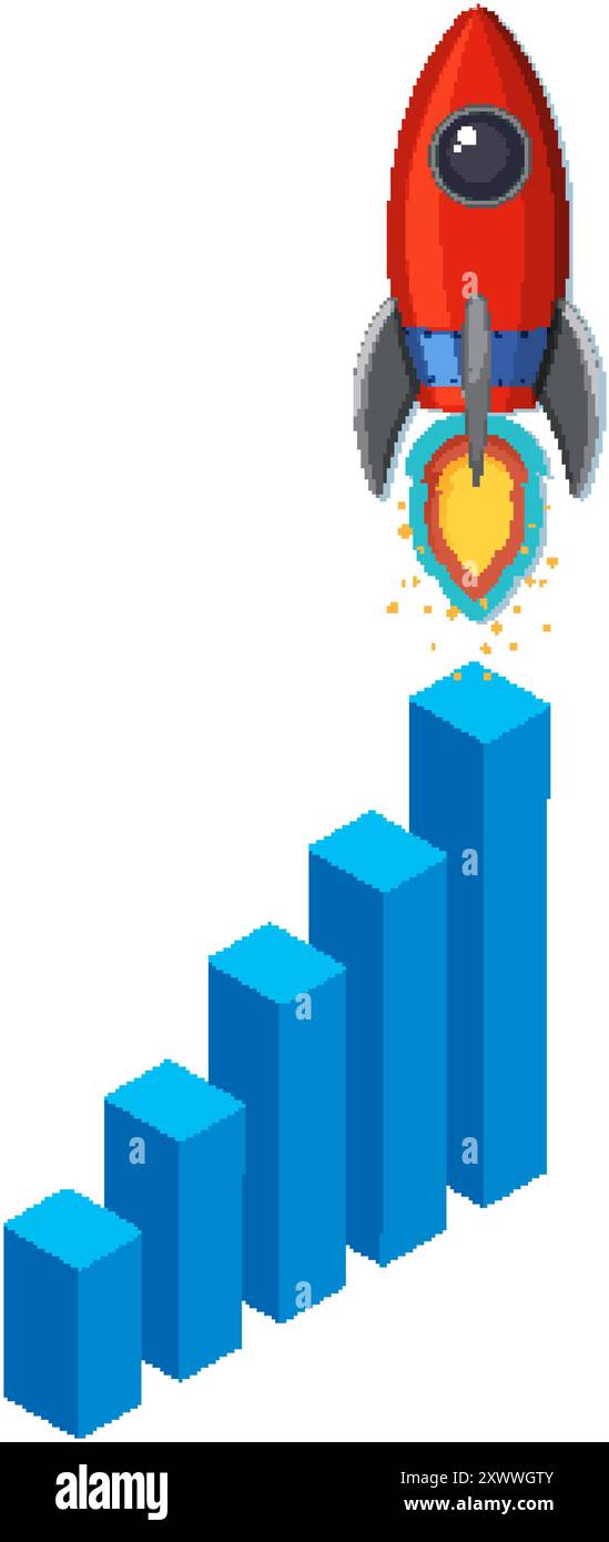 Rocket launching over rising bar graph Stock Vector Image & Art - Alamy