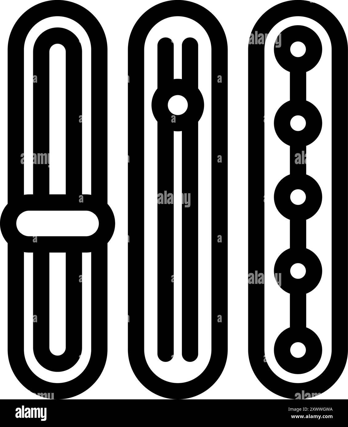 Simple black and white icon set representing three different vertical ...