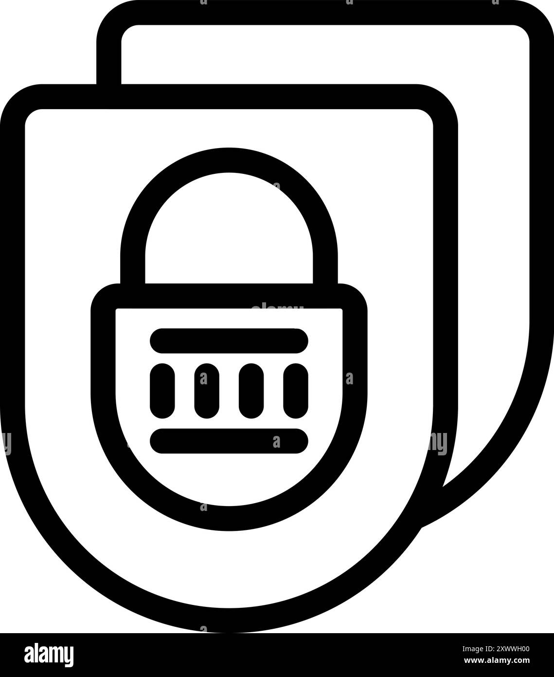 Minimalist icon of a combination lock protected by two shields ...