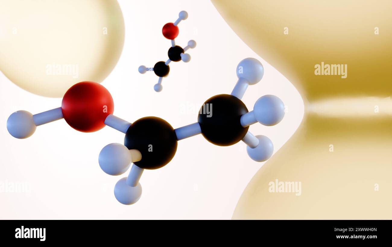 A 3d rendering of vibrant clear liquid of wine and ethanol molecules ...