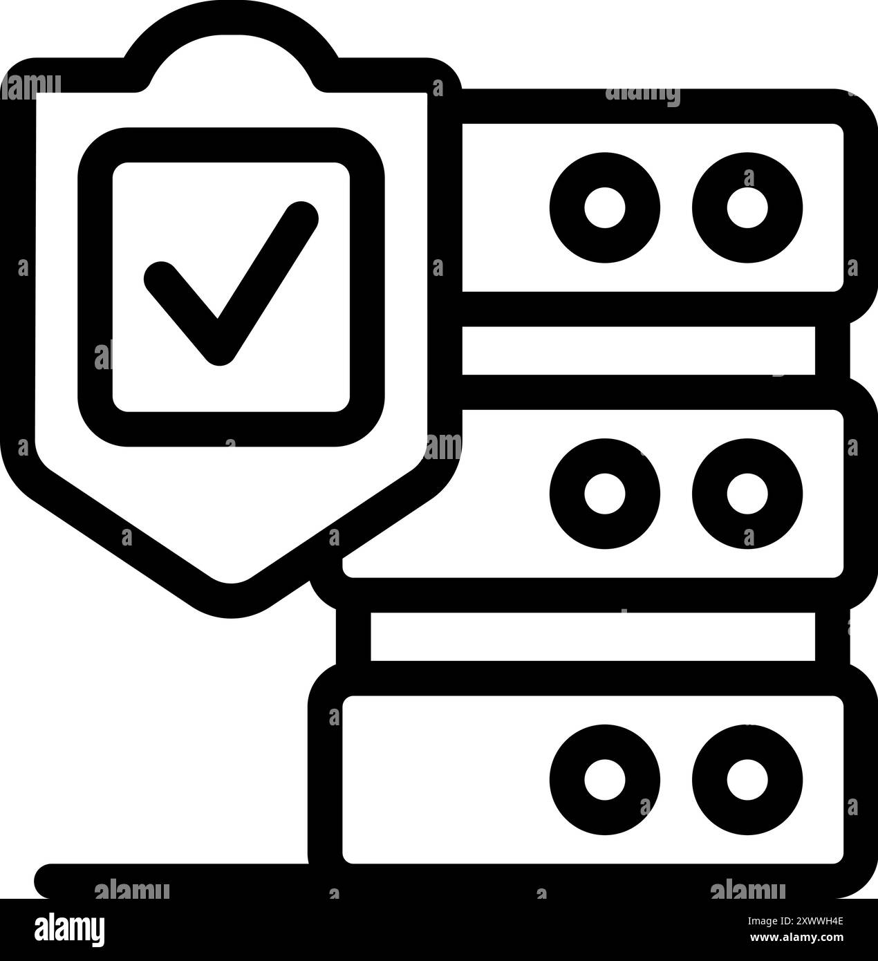 Shield with a check mark is protecting server racks, representing the ...