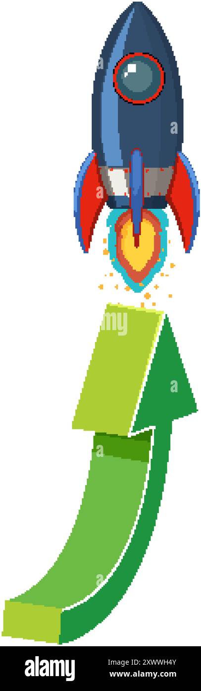 Rocket launching upward with green arrow Stock Vector Image & Art - Alamy